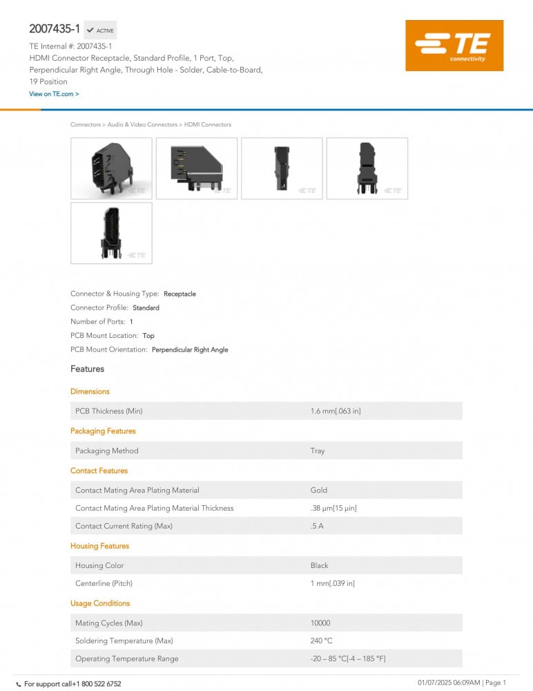 TE Connectivity 2007435-1 technical document page 1