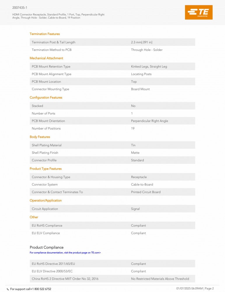 TE Connectivity 2007435-1 technical document page 2