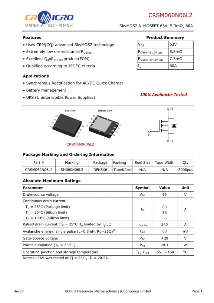 CRSM060N06L2 datasheet page 1