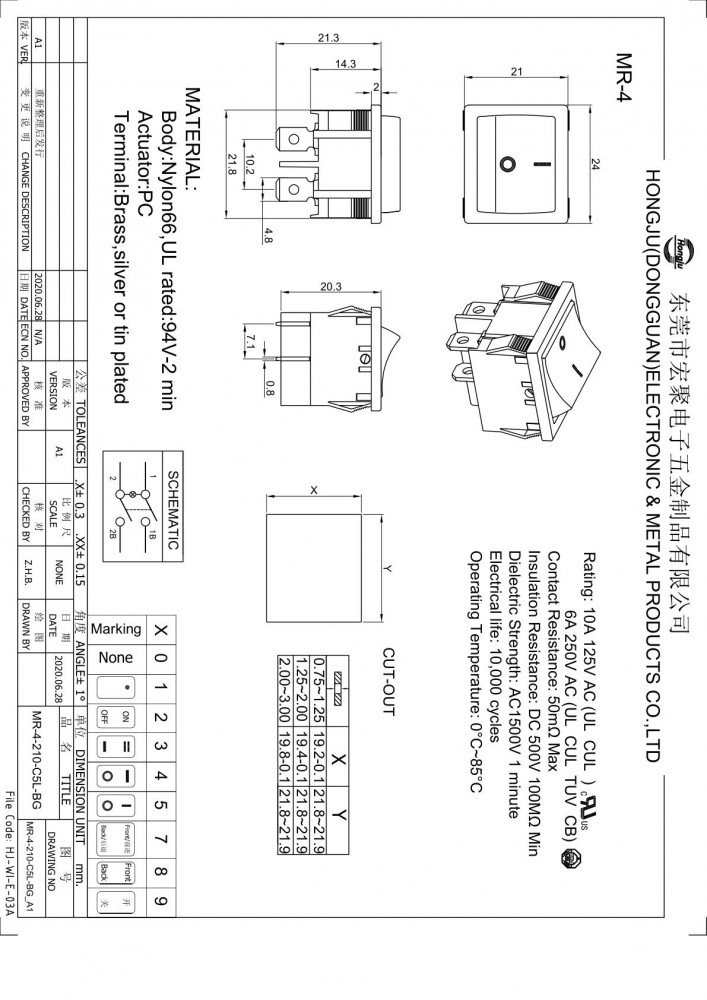 MR4-210-C5L-BG technical drawing page 1