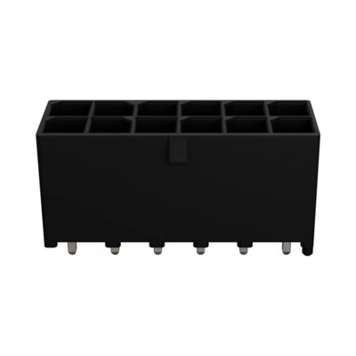 Mega-Fit Slim Vertical Header without Crush Pegs, 5.70mm Pitch, Through Hole, Dual Row, 12 Circuits, Matte Tin (Sn) Plating, 2.93mm Tail Length, Glow-Wire Capable, Tape and Reel, Black for sale