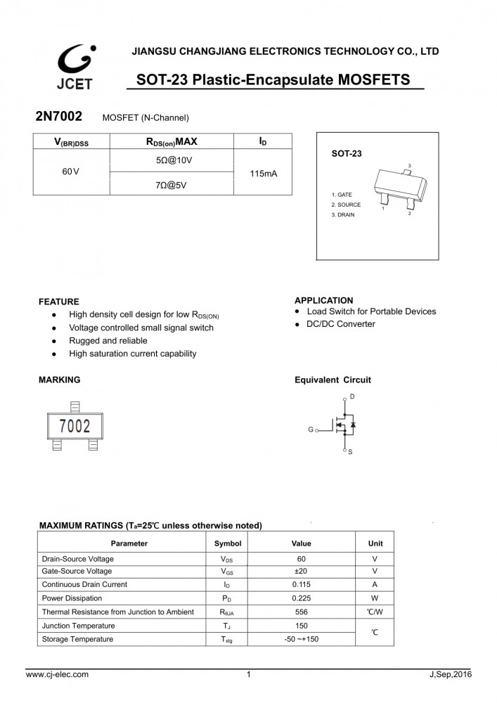 2N7002 datasheet page 1