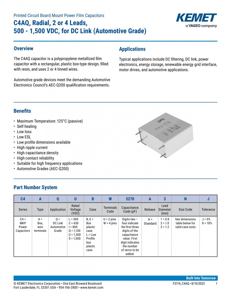 KEMET C4AQ document page 1