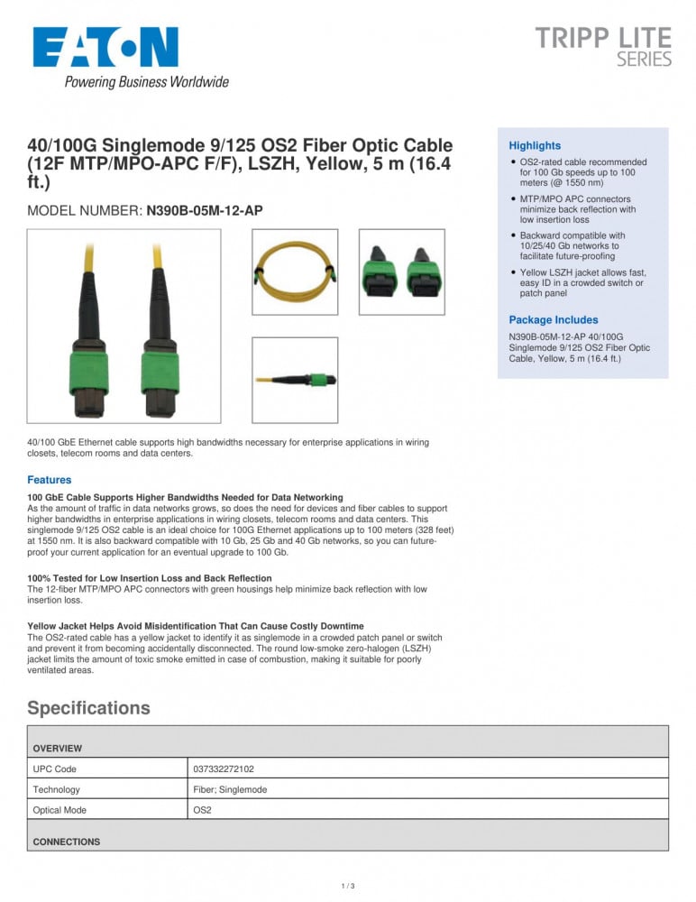 EATON N390B-05M-12-AP technical document page 1