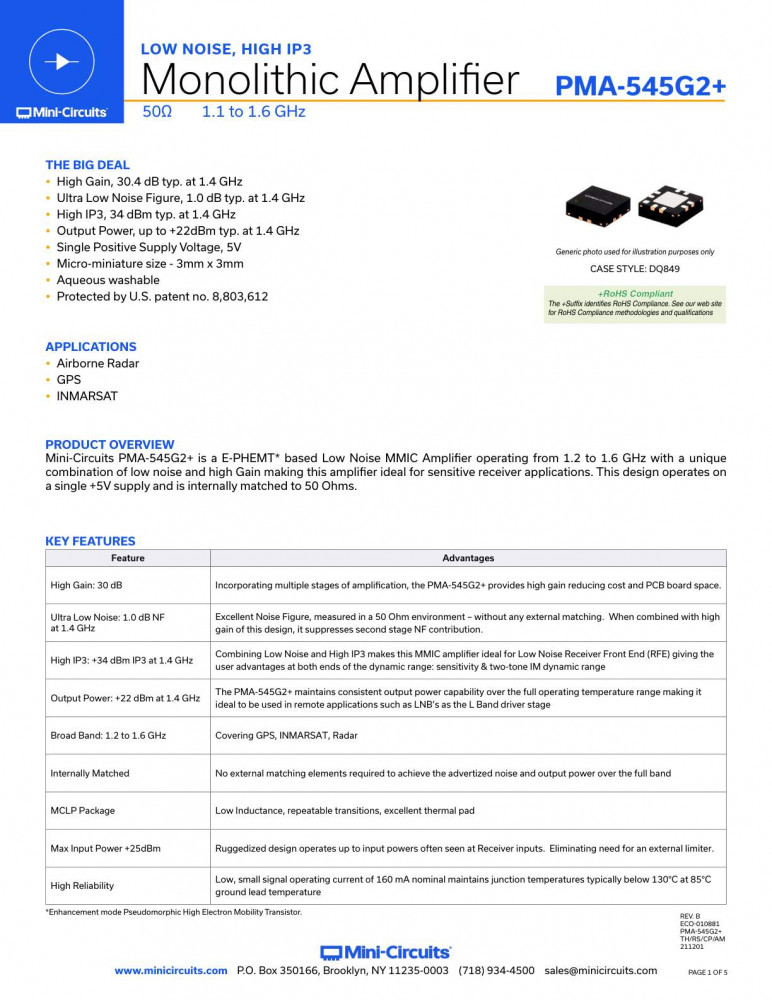 PMA-545G2+ datasheet page 1