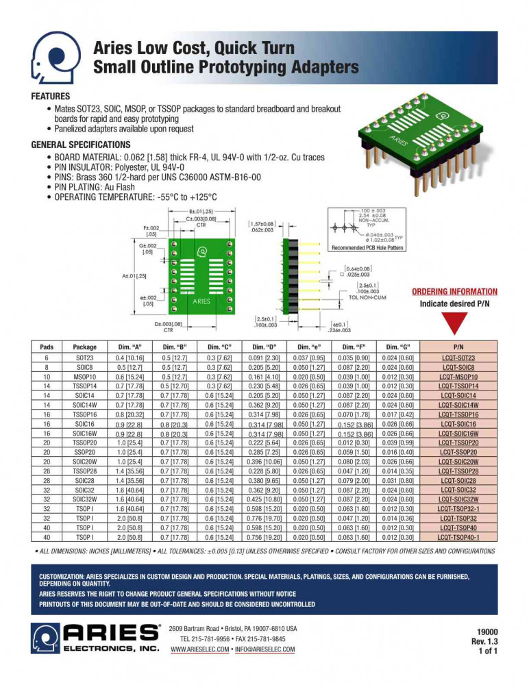 Aries LCQT prototyping adapter technical document