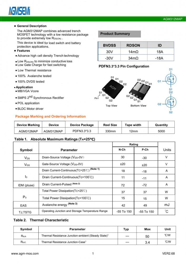 AGM312MAP datasheet page 1