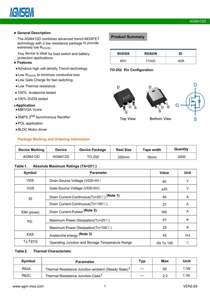 AGM412D datasheet page 1