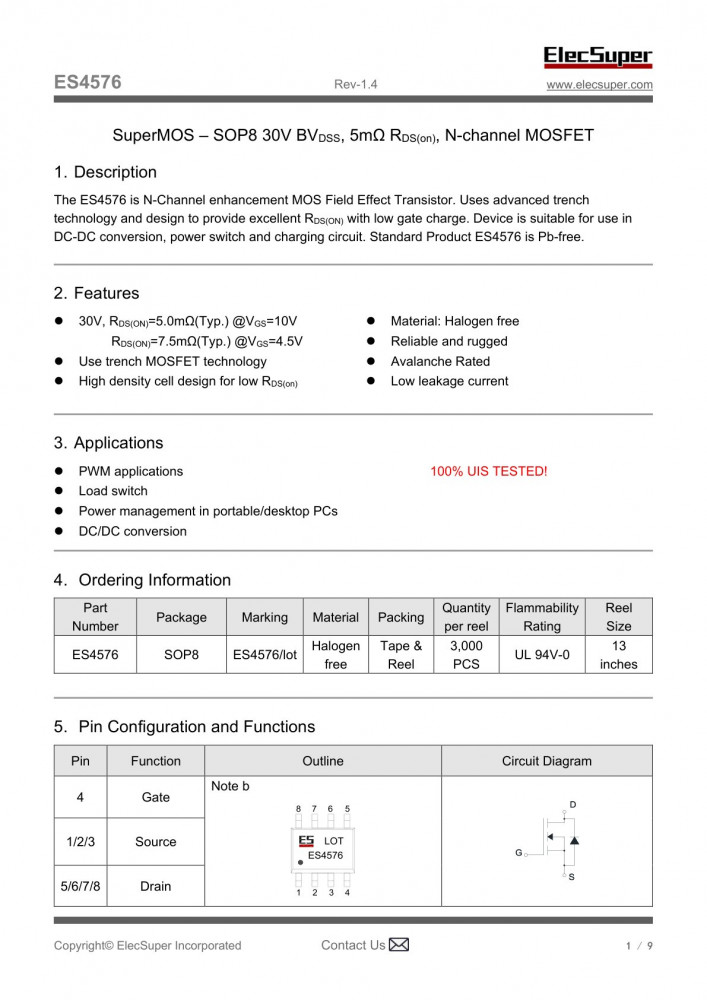 ES4576 technical document page 1