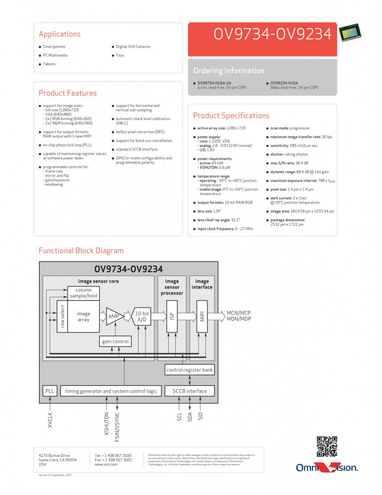 OmniVision OV9734 product brief page 2
