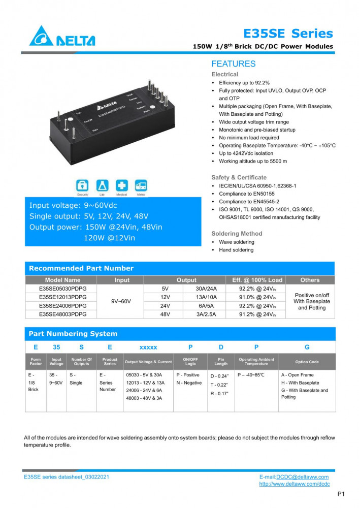 DELTA E35SE48003PDPG documentation page 1