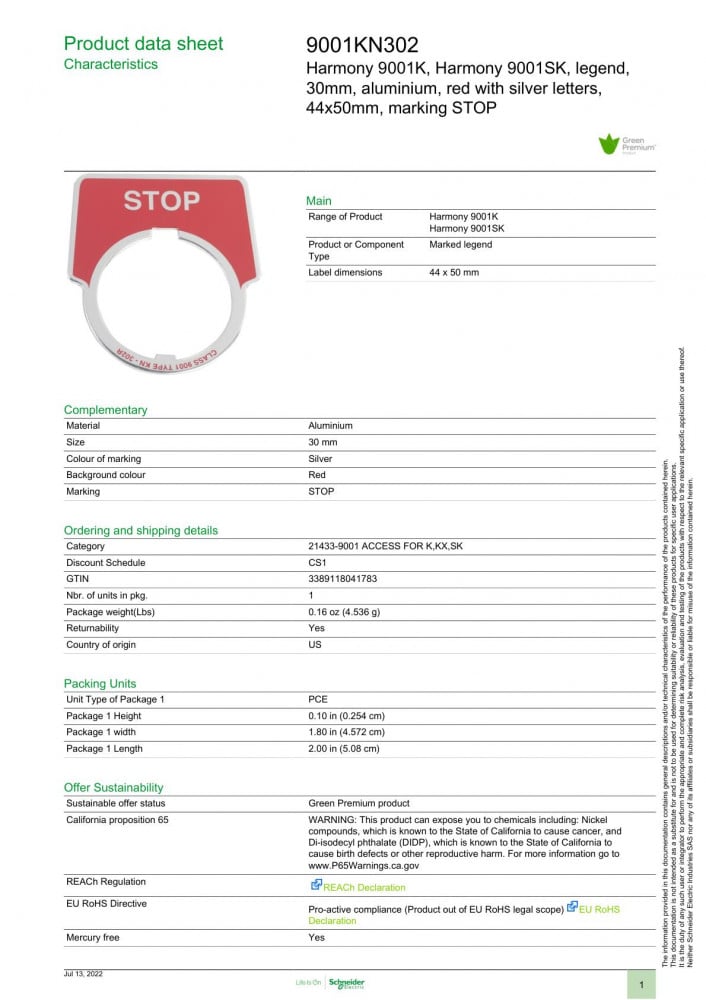 9001KN302 technical document page 1