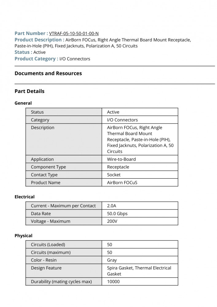 VTRAF-05-10-50-01-00-N technical document page 1