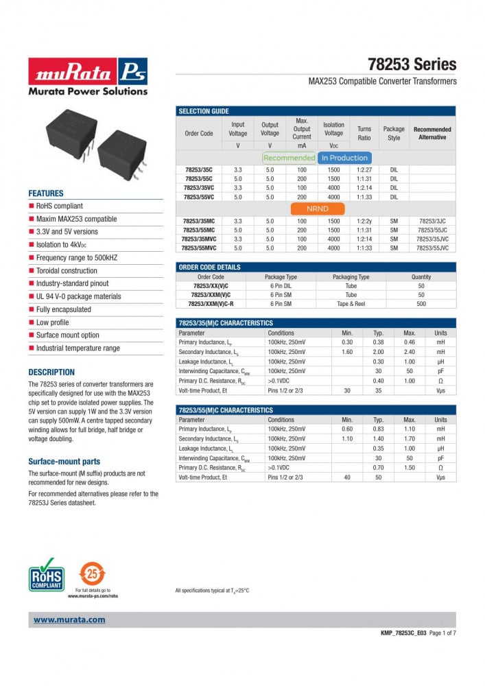78253 series datasheet page 1