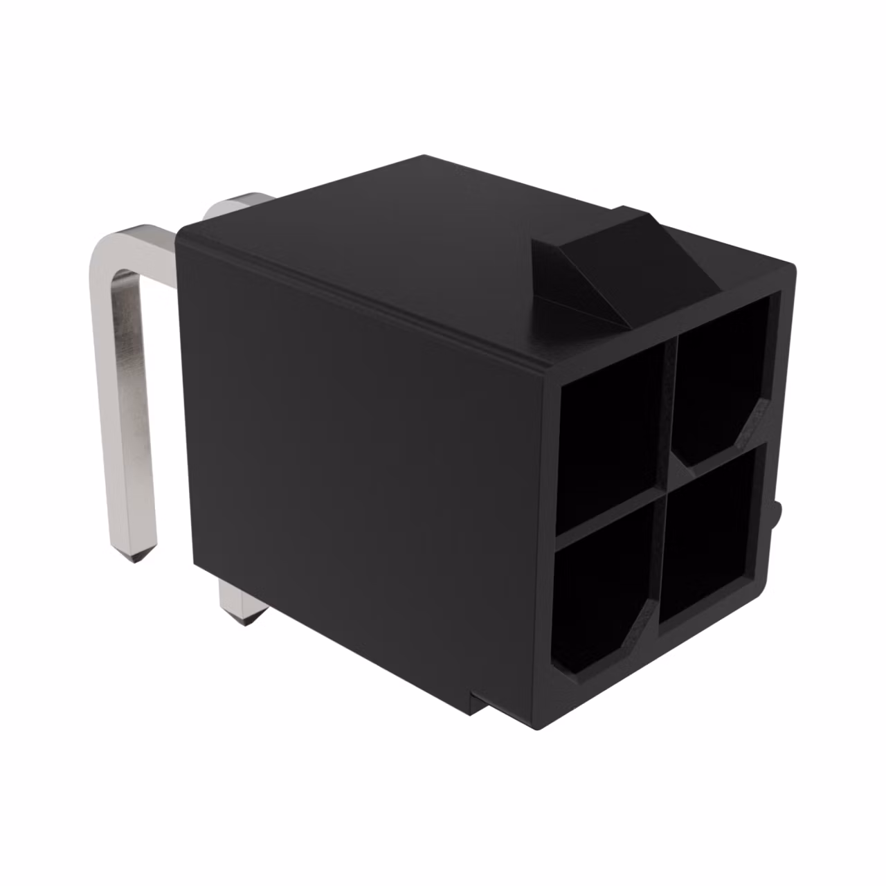 Mini-Fit Jr. Header, Dual Row, Right-Angle, with Snap-in Plastic Peg PCB Lock, 4 Circuits, UL 94V-2, Matte Tin (Sn) Plating, Black, Tray for sale