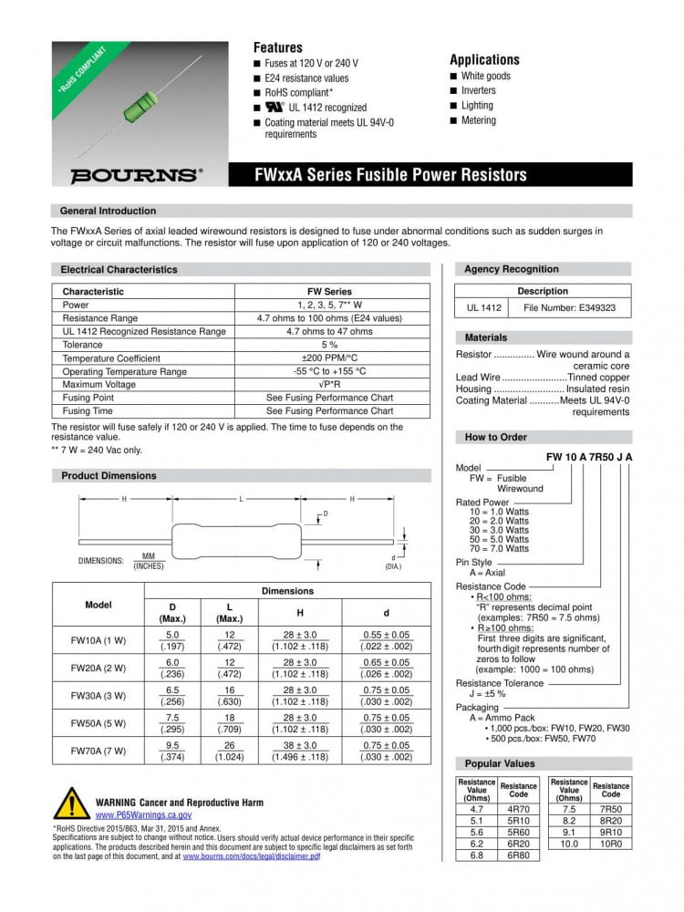 Bourns FWxxA Series datasheet page 1