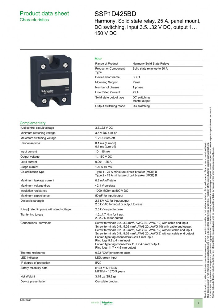 SSP1D425BD technical document page 1