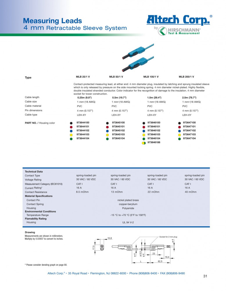 Altech MLB measuring lead technical document