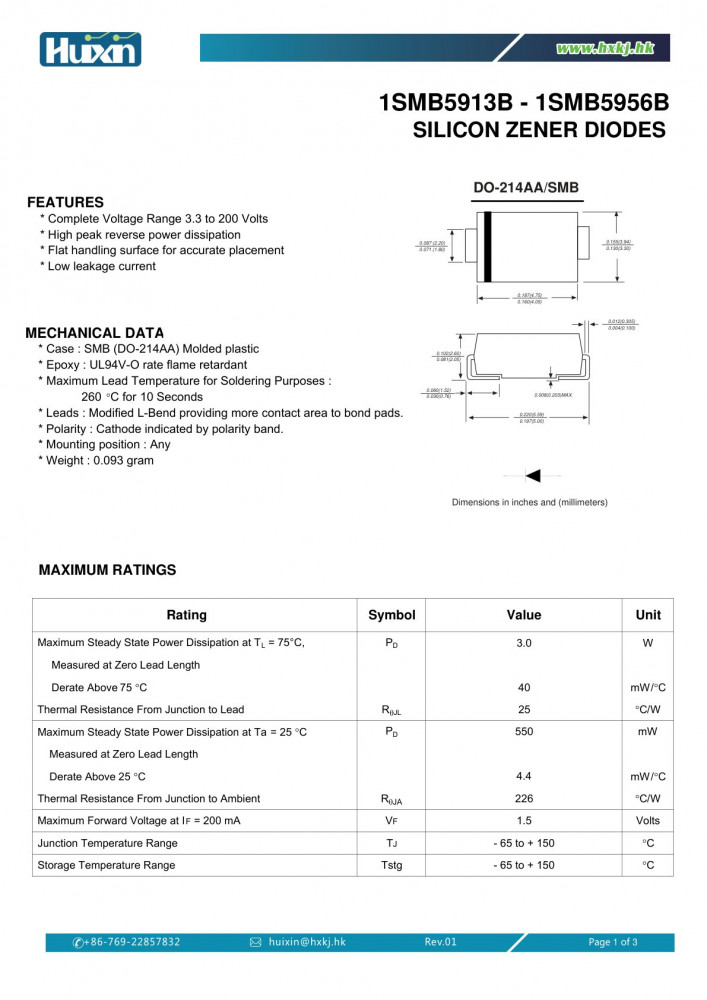 1SMB5922B datasheet page 1