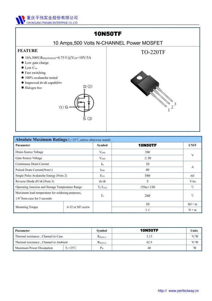 10N50TF datasheet page 1
