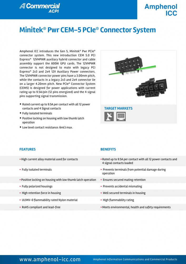 Amphenol Minitek Pwr CEM-5 PCIe connector system documentation page 1