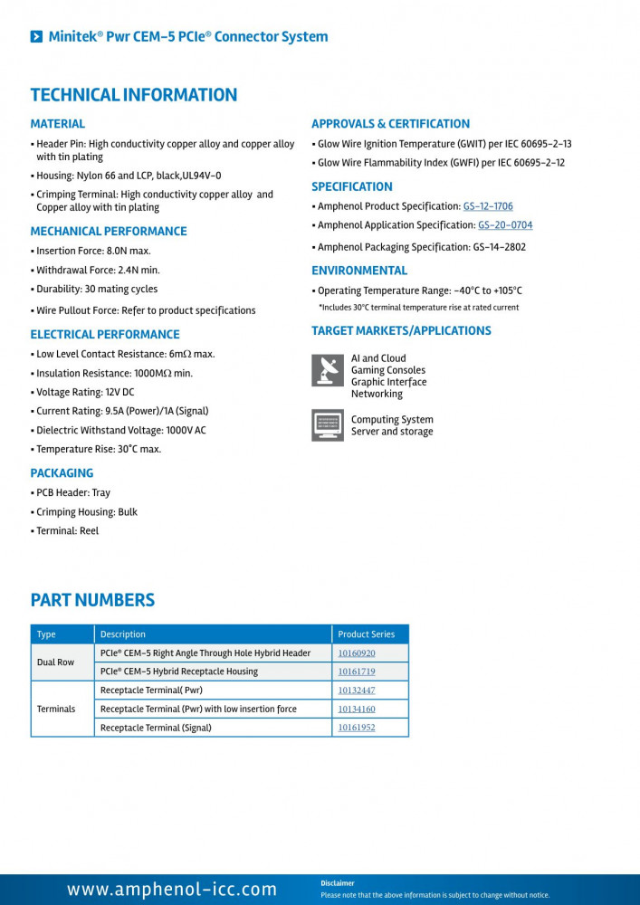 Amphenol Minitek Pwr CEM-5 PCIe connector system documentation page 2