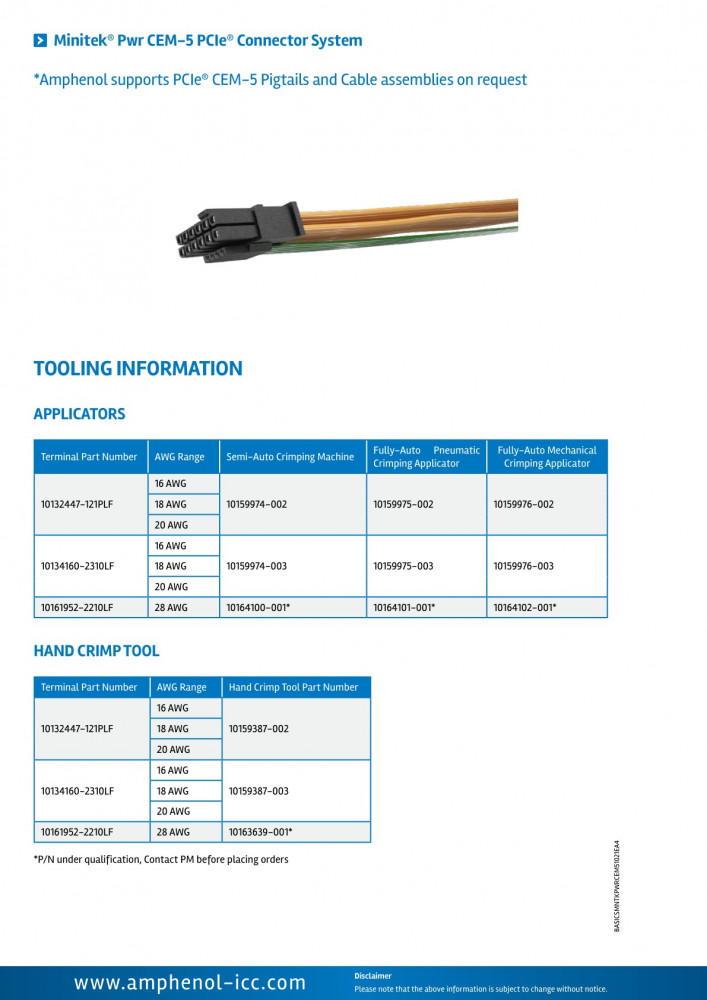 Amphenol Minitek Pwr CEM-5 PCIe connector system documentation page 3