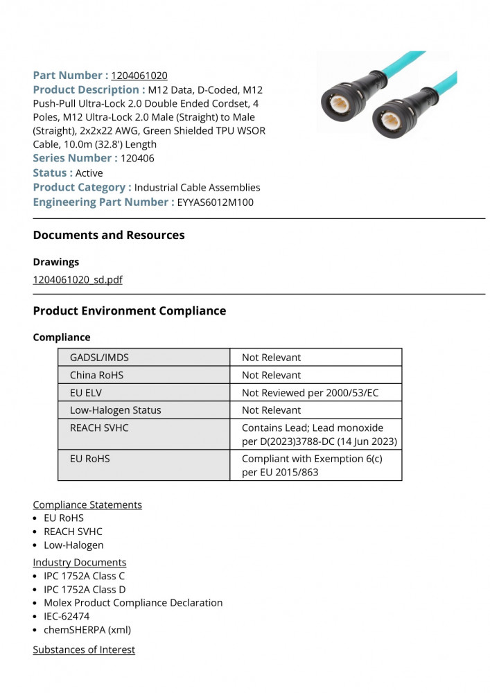 MOLEX 12040610 series product drawing, page 1