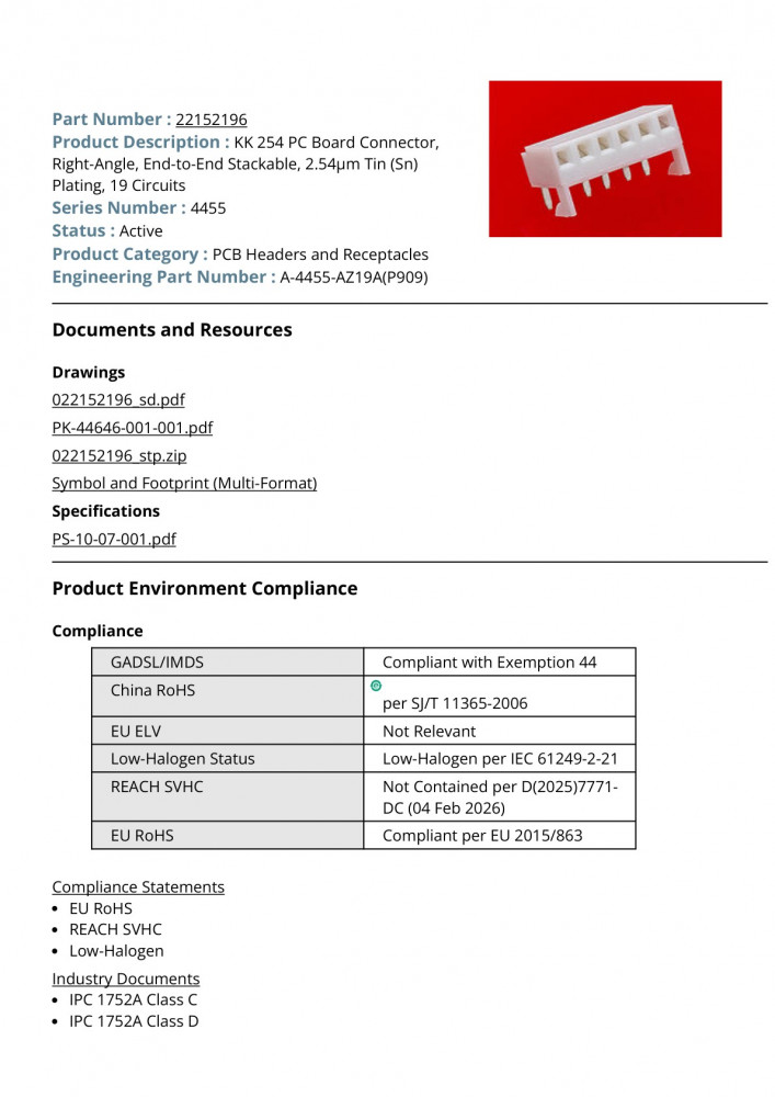 MOLEX 22152196 technical document page 1