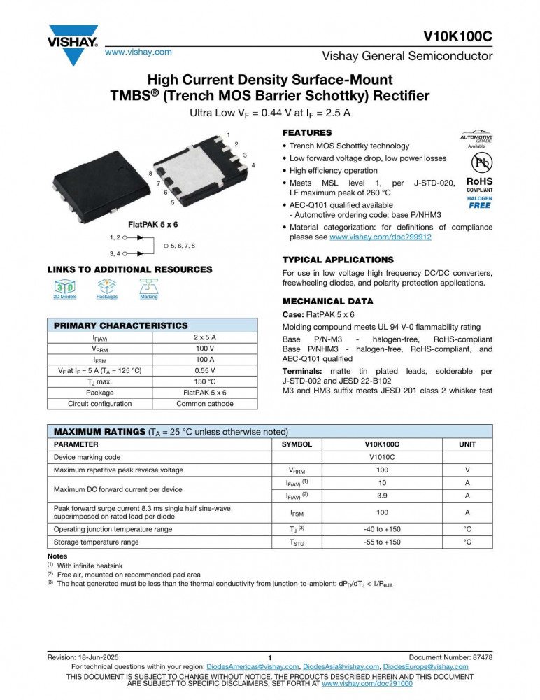V10K100C datasheet page 1