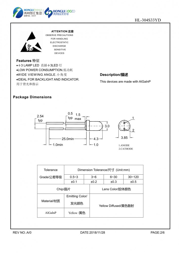 HL-304S33YD specification page 2