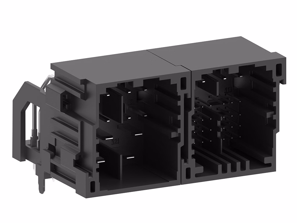 stAK50h 2 Bay Right-Angle Hybrid Header, 60 Circuits, Bay 1: 32 Circuits/Key 1/Black; Bay 2: 28 Circuits/Key 1/Dark Gray; Tube
