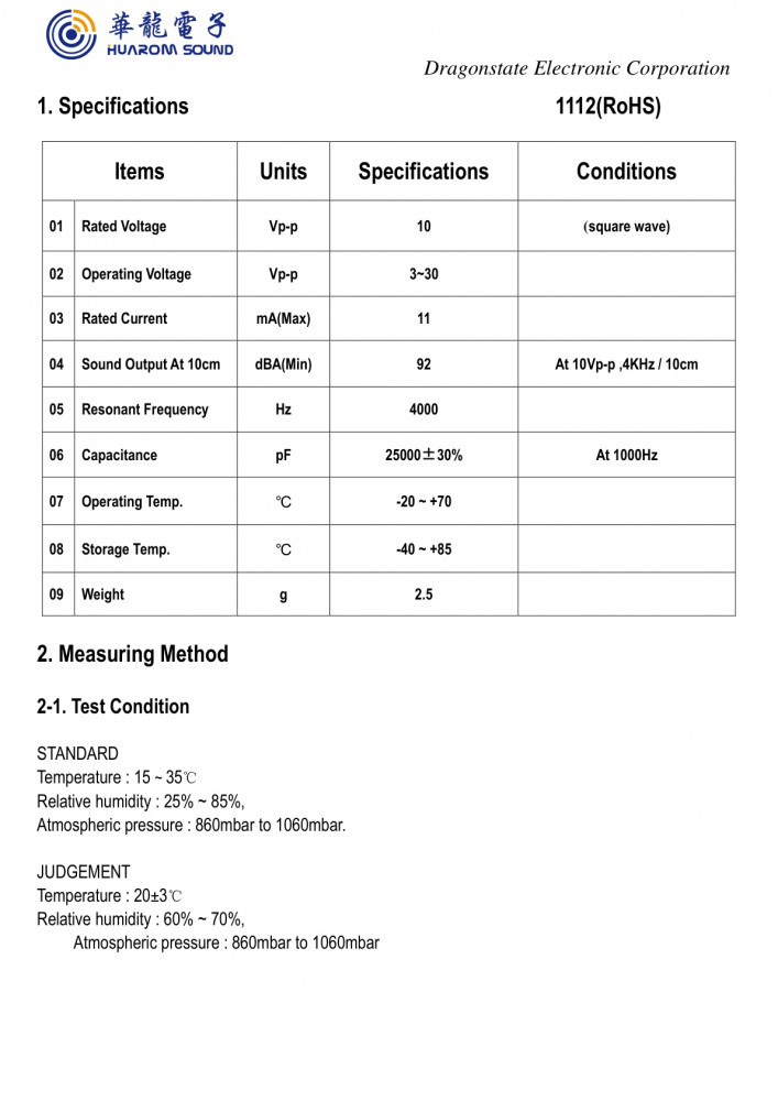 Dragonstate 1112 specification page 2