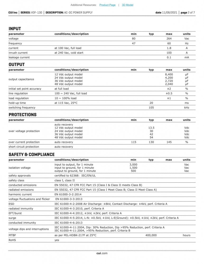 CUI VOF-130 series datasheet page 2