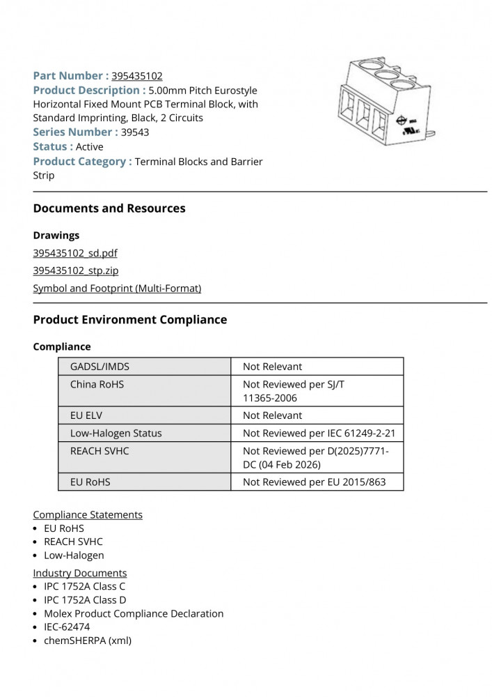 Molex 395435102 document page 1