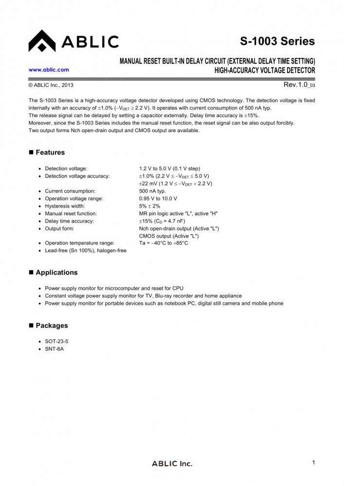 S-1003 datasheet page 1