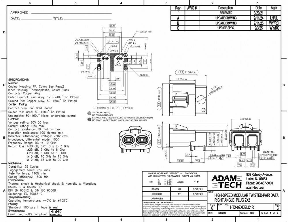 HTX-02XDBLC1R manufacturer drawing, sheet 1