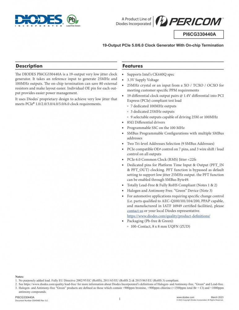 PI6CG330440A datasheet page 1