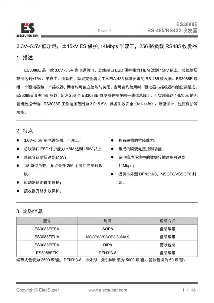 ES3088EESA datasheet page 1