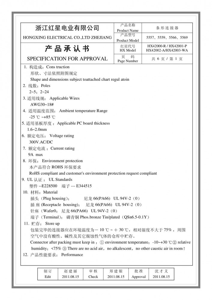 HX42003 approval specification page 2