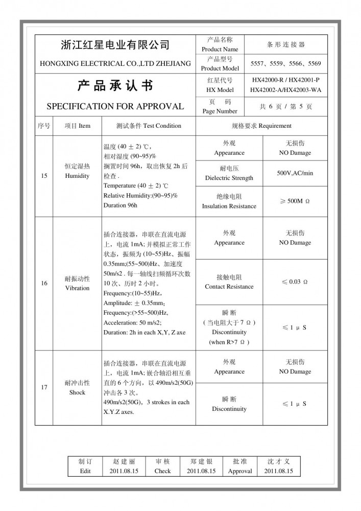 HX42003 approval specification page 6