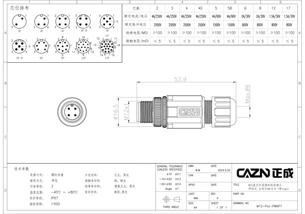 CAZN M12-P4A-PWAP7 technical drawing preview
