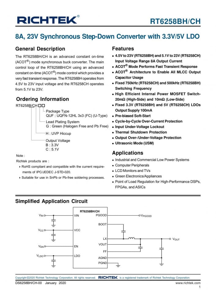 RT6258BHGQUF datasheet page 1