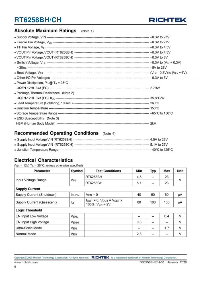 RT6258BHGQUF datasheet page 6