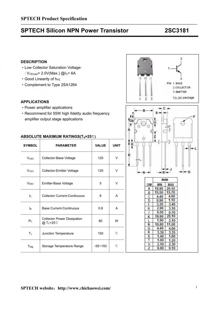 2SC3181 datasheet page 1