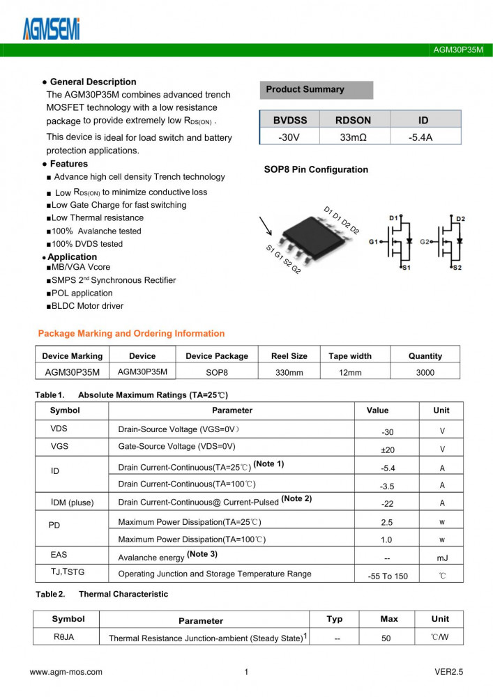 AGM30P35M datasheet page 1