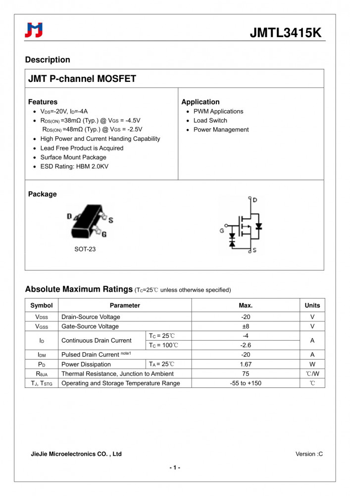 JMTL3415K datasheet page 1