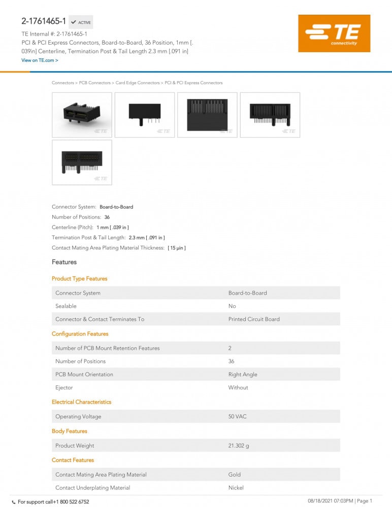 TE Connectivity 2-1761465-1 technical document page 1