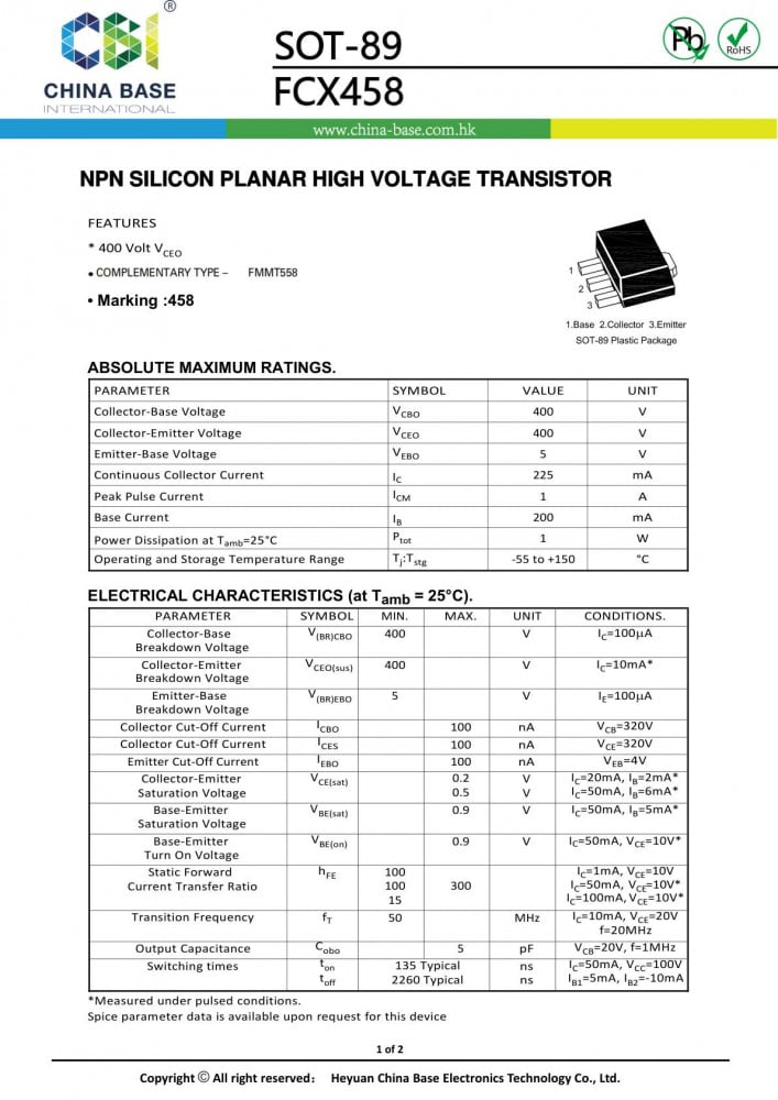 FCX458 datasheet page 1