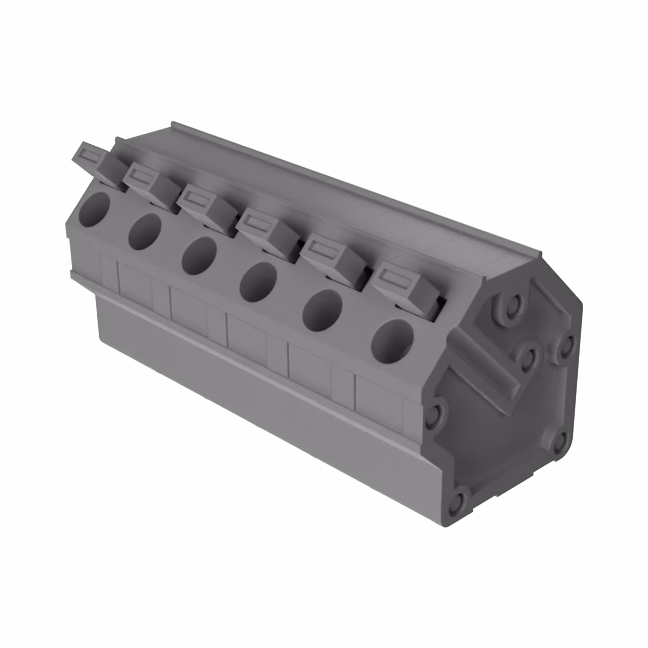 7.50mm Pitch, Eurostyle Fixed-Mount Push-Button Terminal Block, 45° Modular Luminaire, 10A, 26-14 AWG, Light Gray, 6 Circuits for sale